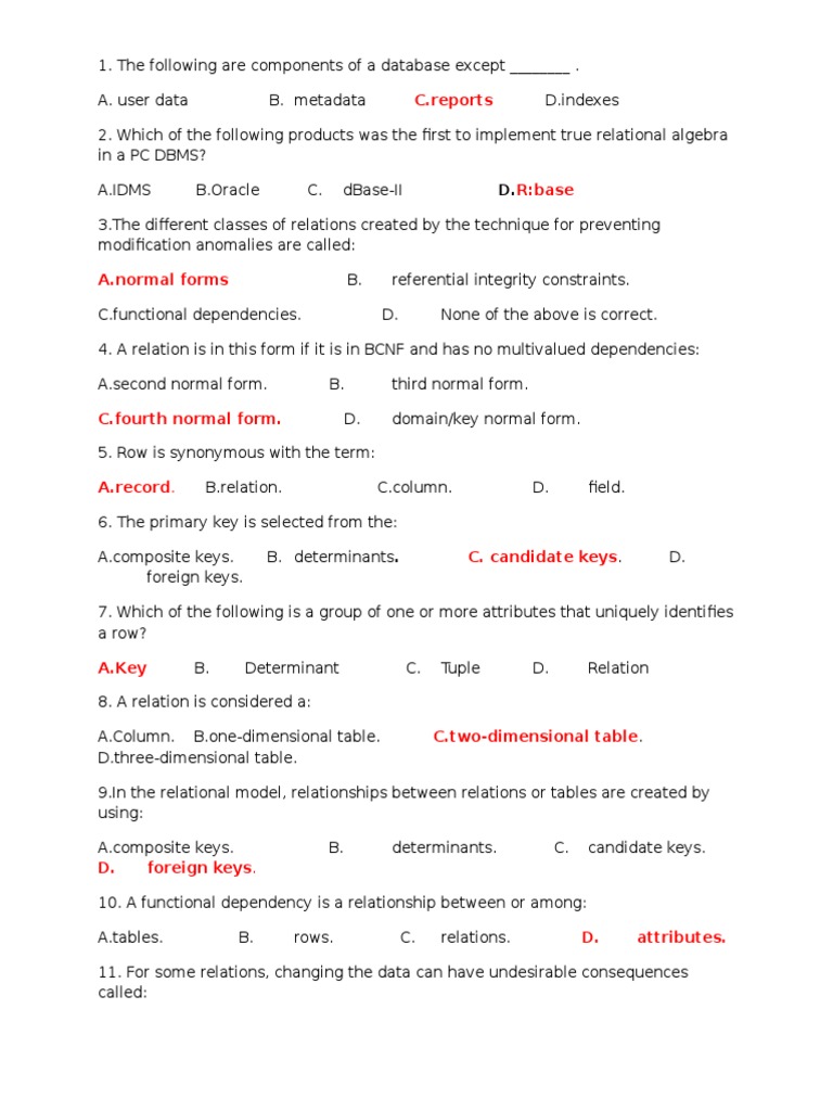 Dbms Mcqs | Download Free PDF | Relational Database | Sql