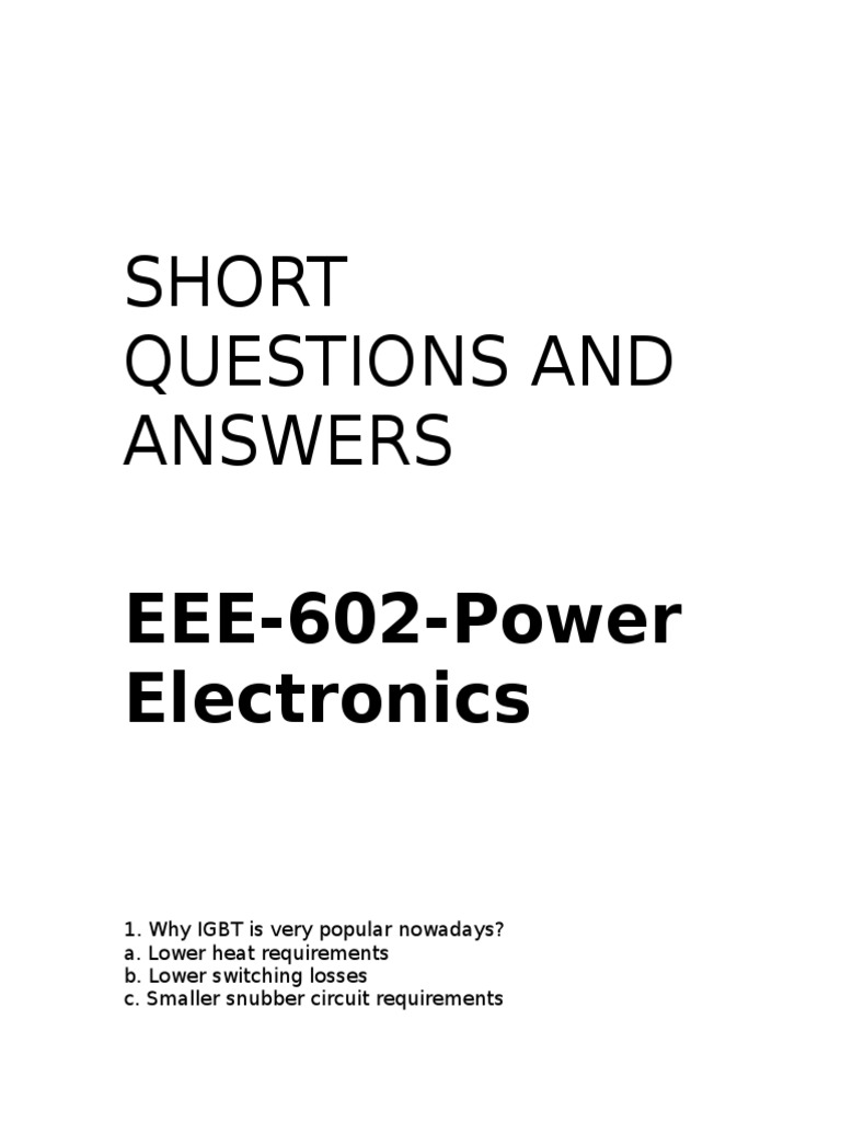 Power Electronics Short Questions and Answers | PDF | Power Inverter ...