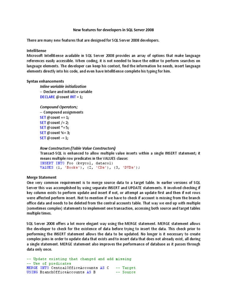 New Features For Developers in SQL Server 2008 | Download Free PDF ...