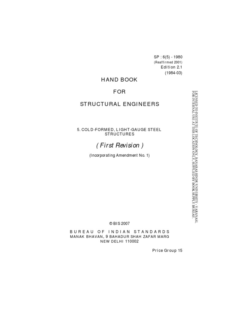 Handbook For Structural Engg - SP - 6 (5) - 1980 | PDF | Buckling | Truss