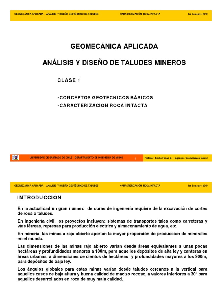 Clase 1 - Caracterización Roca Intacta | PDF | Minería | Elasticidad ...