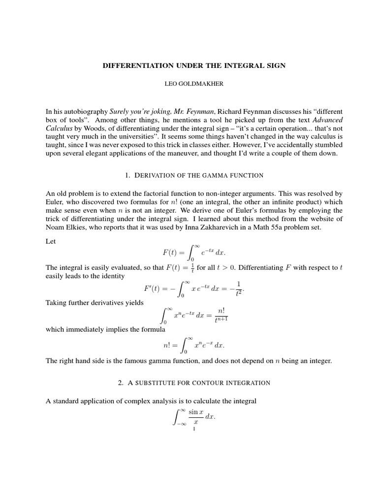 Differentiation Under The Integral Sign | PDF | Integral | Sine