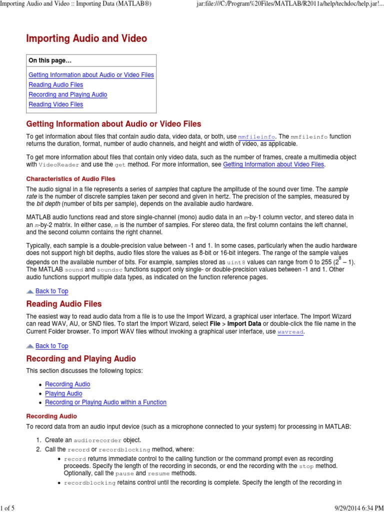 Importing Audio and Video in Matlab | PDF | Codec | File Format