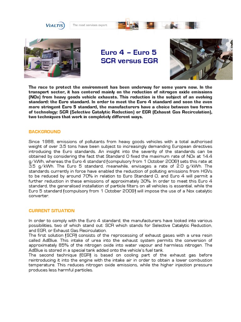 Euro 4 - Euro 5 SCR Versus EGR: Background | PDF | Emission Standard ...