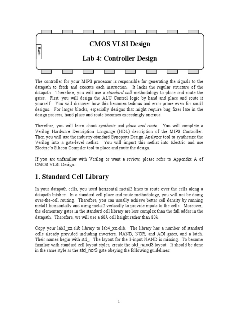 Cmos Vlsi Design Lab 4 Controller Design 1 Standard Cell Library Pdf Vhdl Hardware