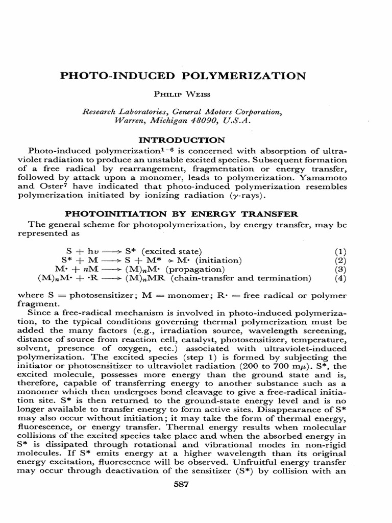 Photo Induced Polymerization | Download Free PDF | Polymerization | Copolymer