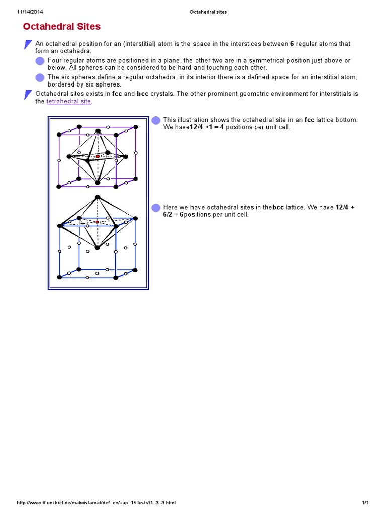 Octahedral Sites of FCC Crystal | PDF | Science & Mathematics