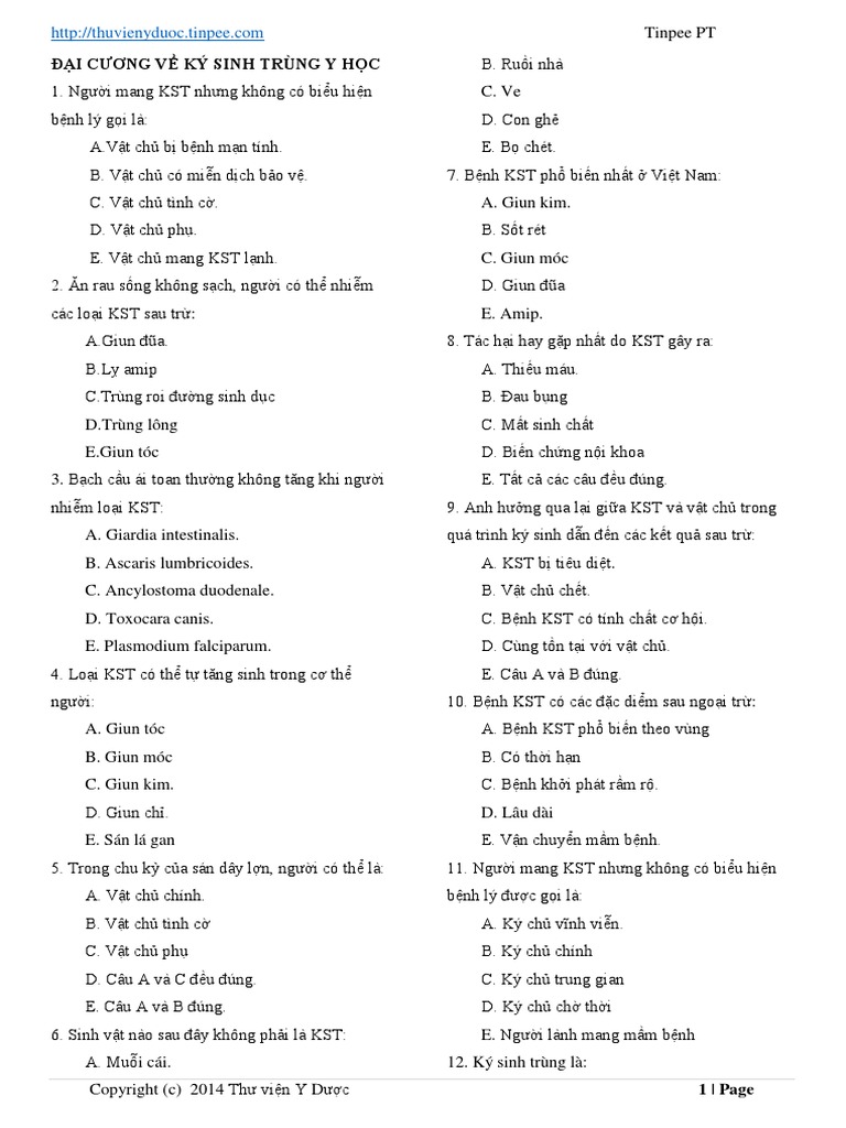 Trac Nghiem Ky Sinh Trung PDF | PDF