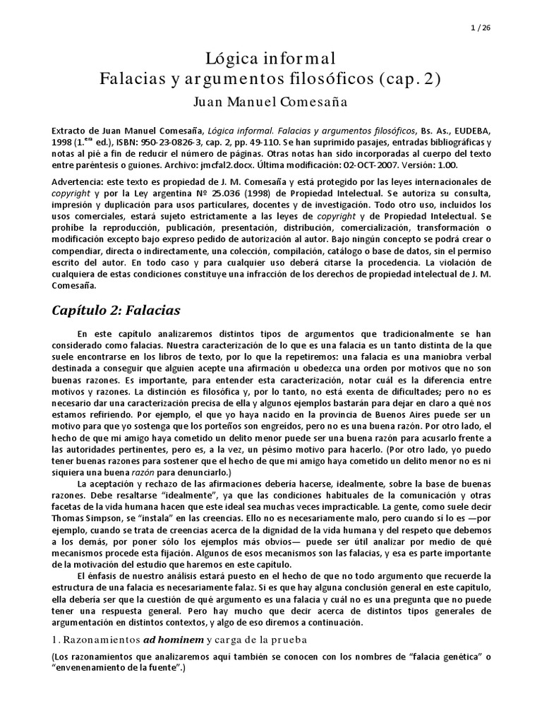 Comesaña Logica Informal | PDF | Falacia | Razón