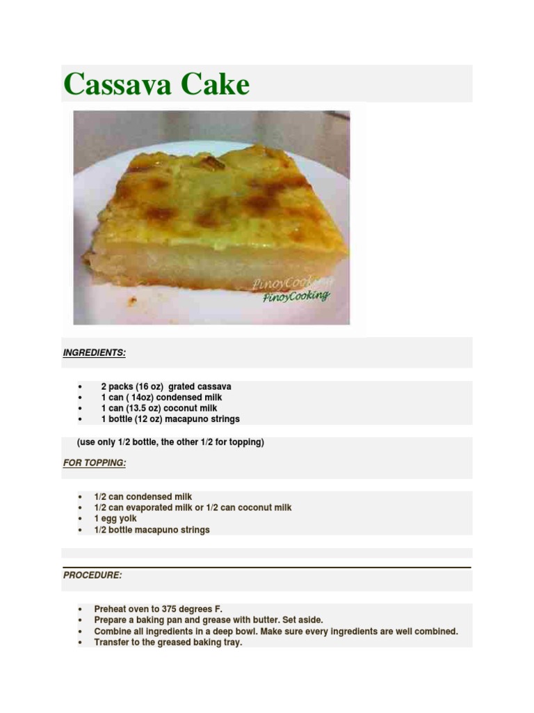 Cassava Cake | PDF | Cakes | Baking