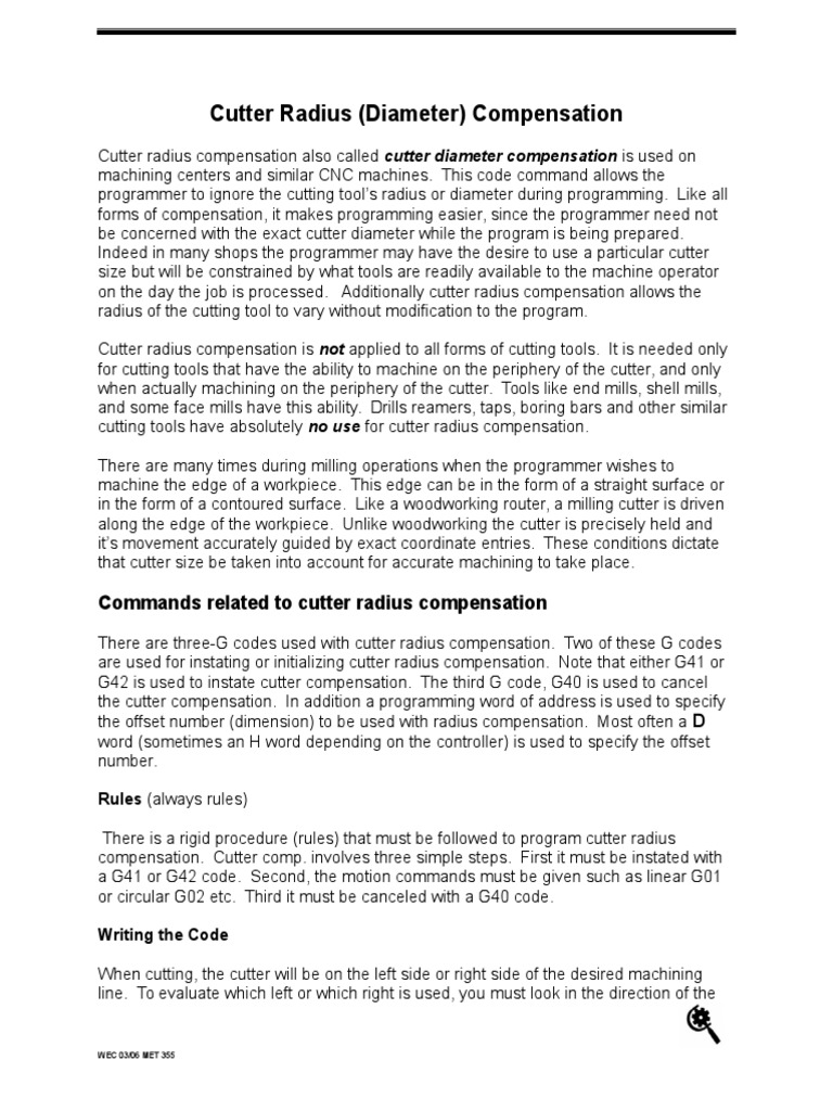 Cutter Radius Compensation | PDF | Machining | Tools