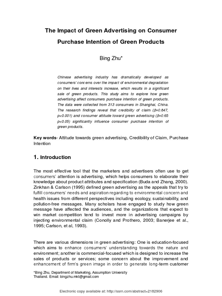 The Impact of Green Advertising On Consumer Purchase Intention of Green ...