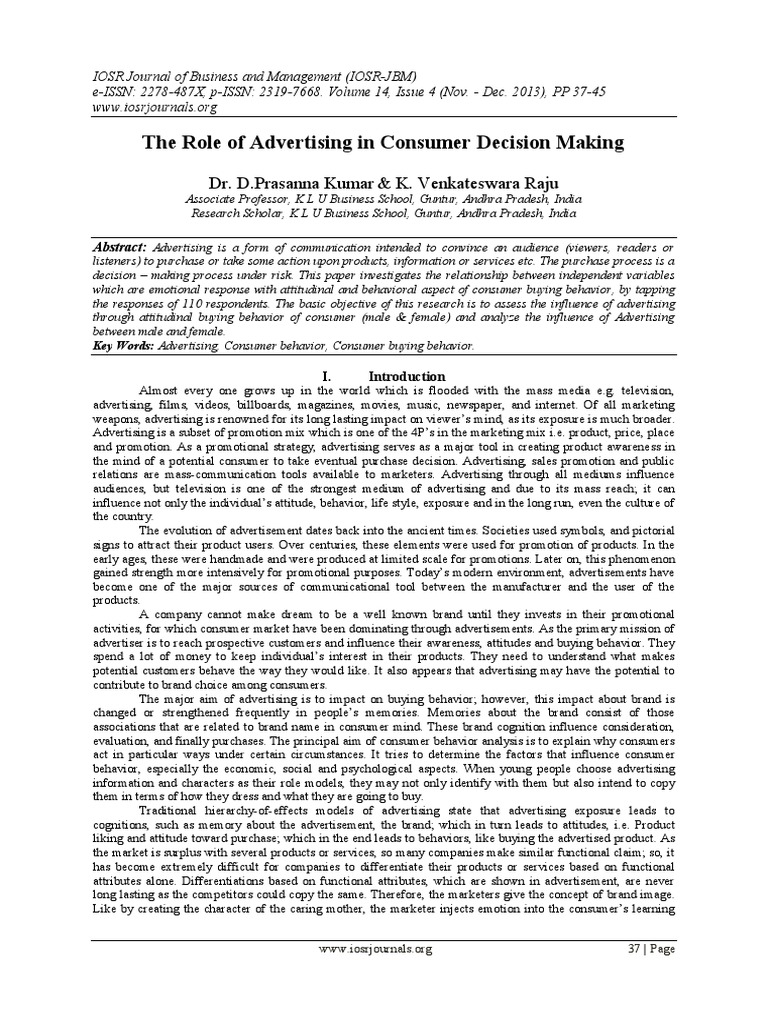 Impact of Advertising on Consumer Choices | PDF | Social Science