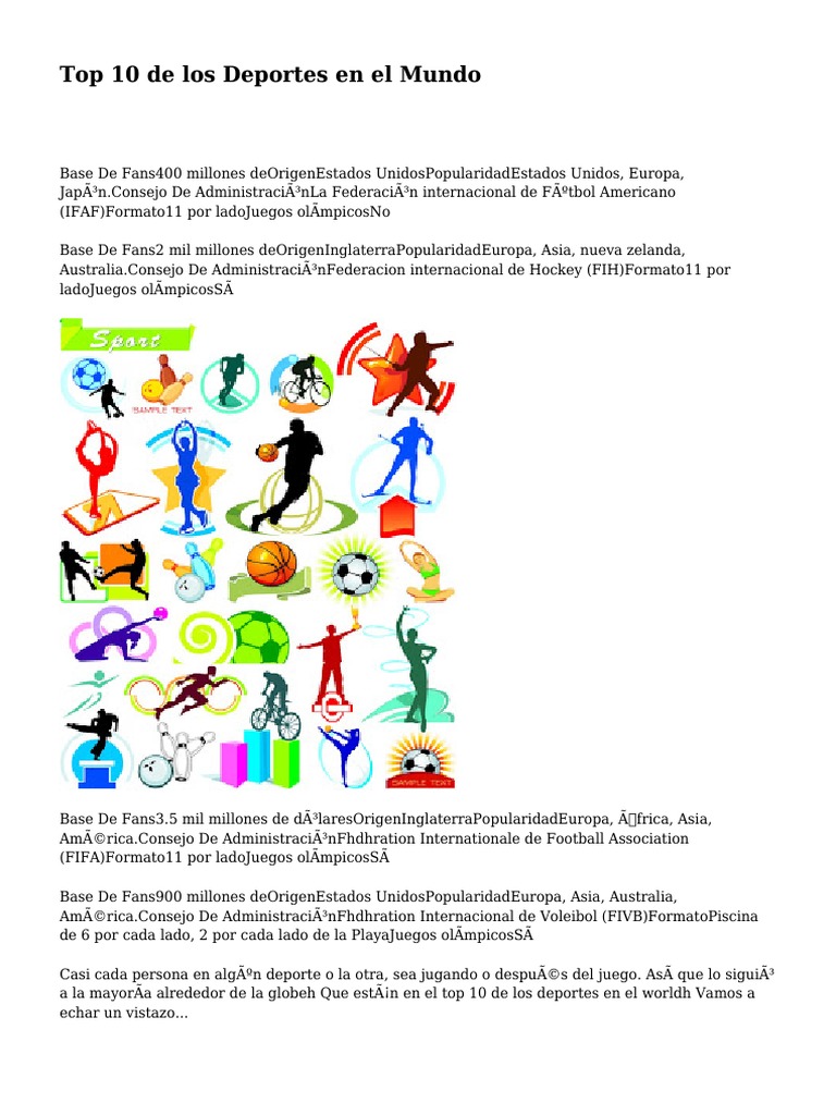 Top 10 de Los Deportes en El Mundo | PDF | Australia | Ocio