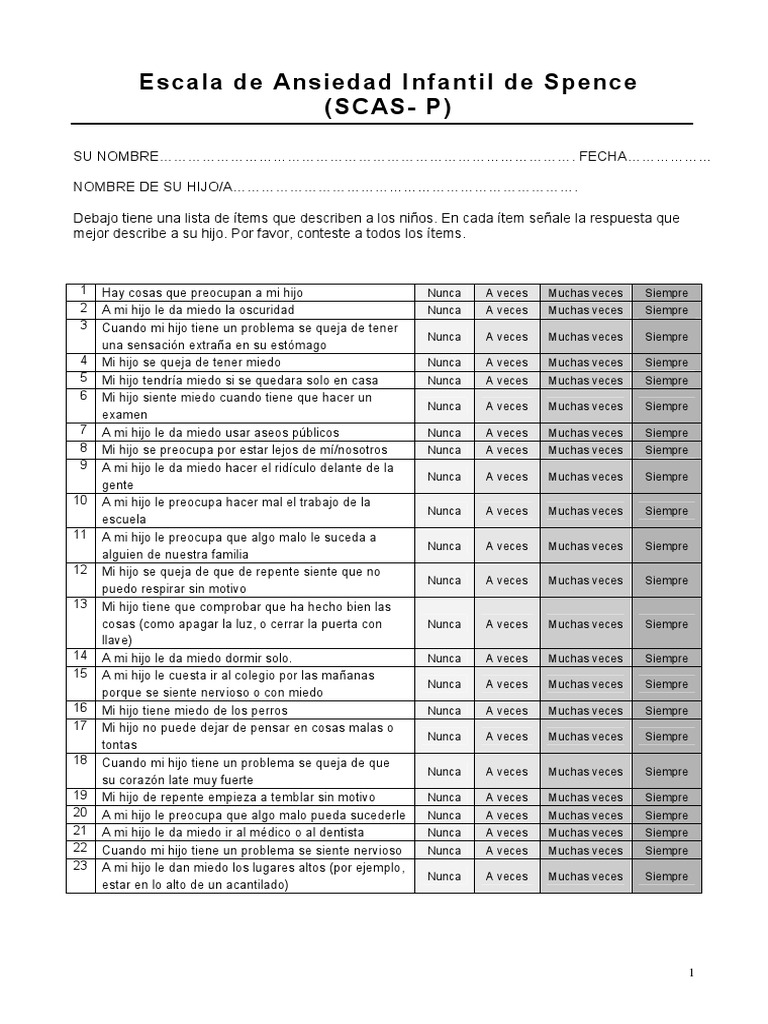 Escala de Ansiedad Infantil SCAS-P | PDF