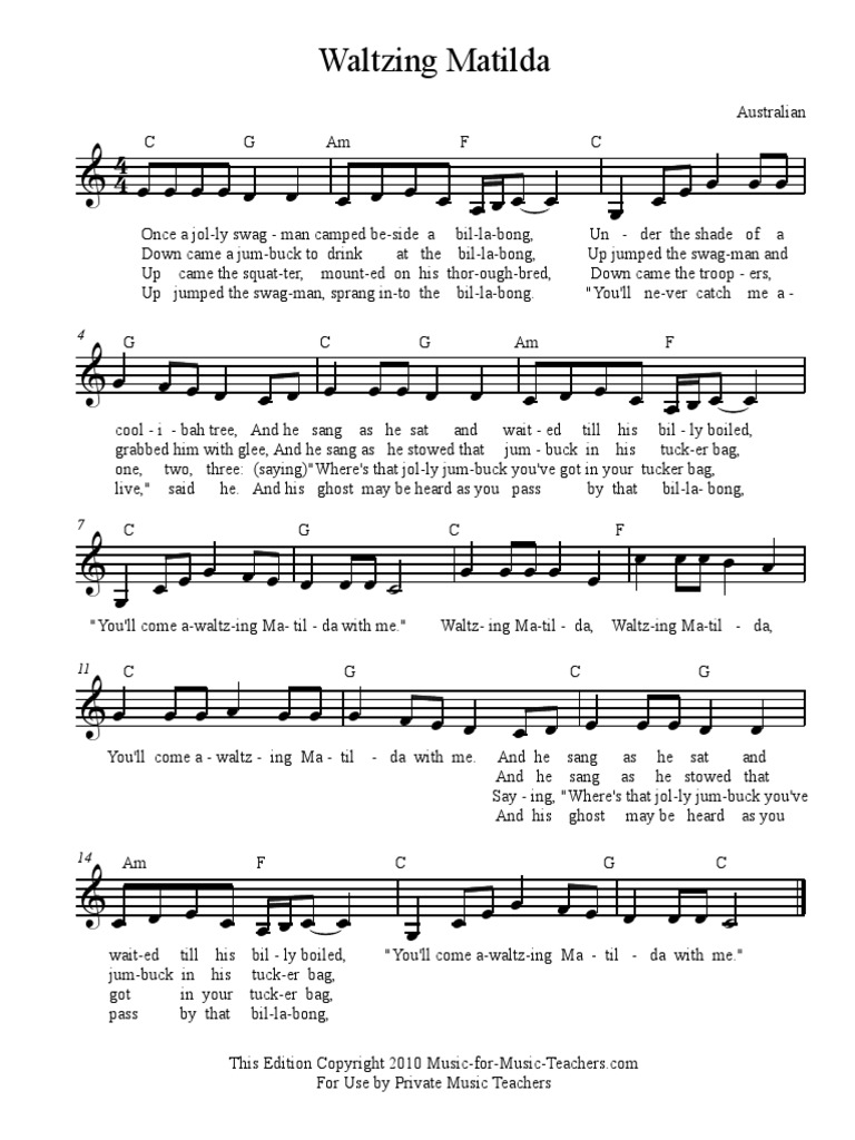 Waltzing Matilda Lead Sheet c | Australia