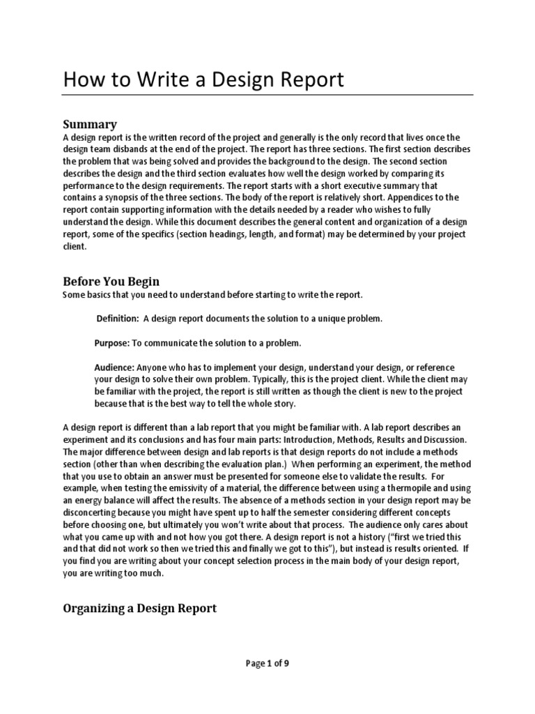 Writing a Design Report Summary | PDF | Citation | Prototype