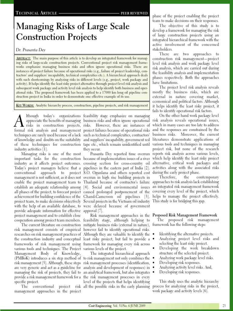 Managing Risks of Large Scale Construction Projects: Dr. Prasanta Dey ...