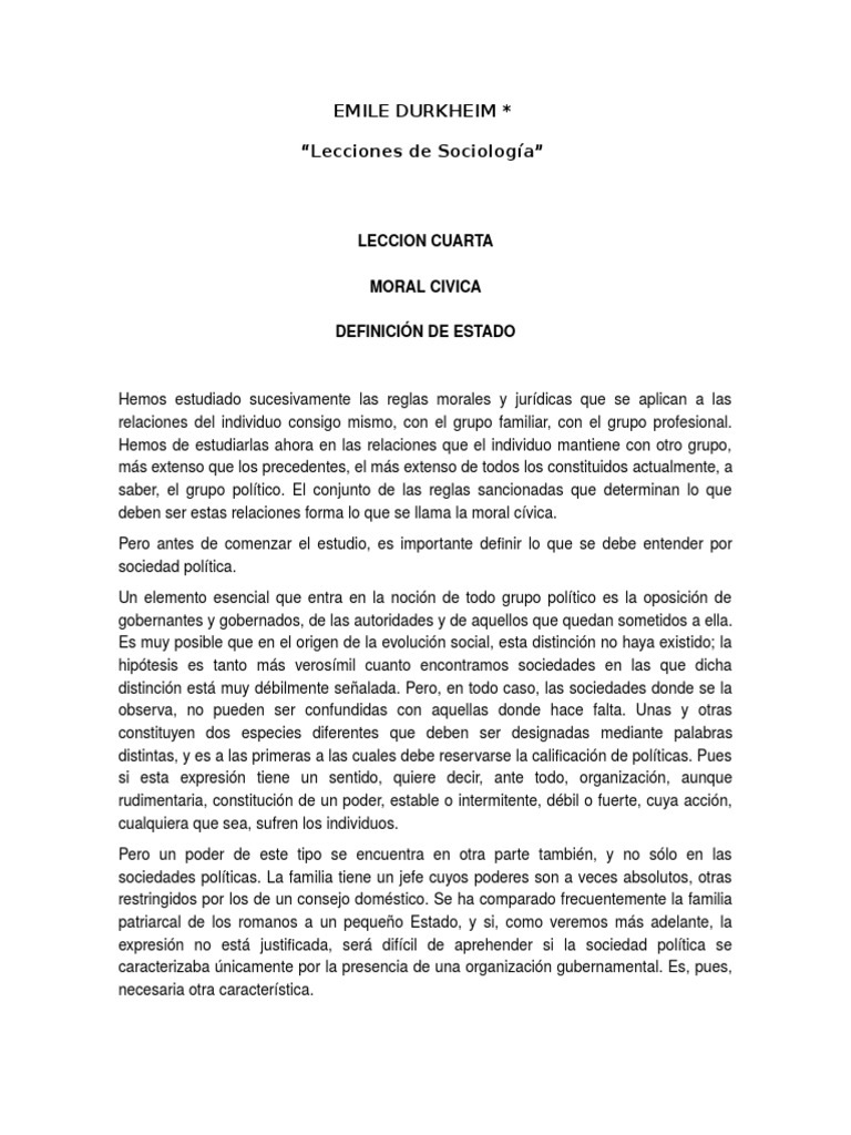 Durkheim Emile - Leccion Cuarta Moral Civica | PDF