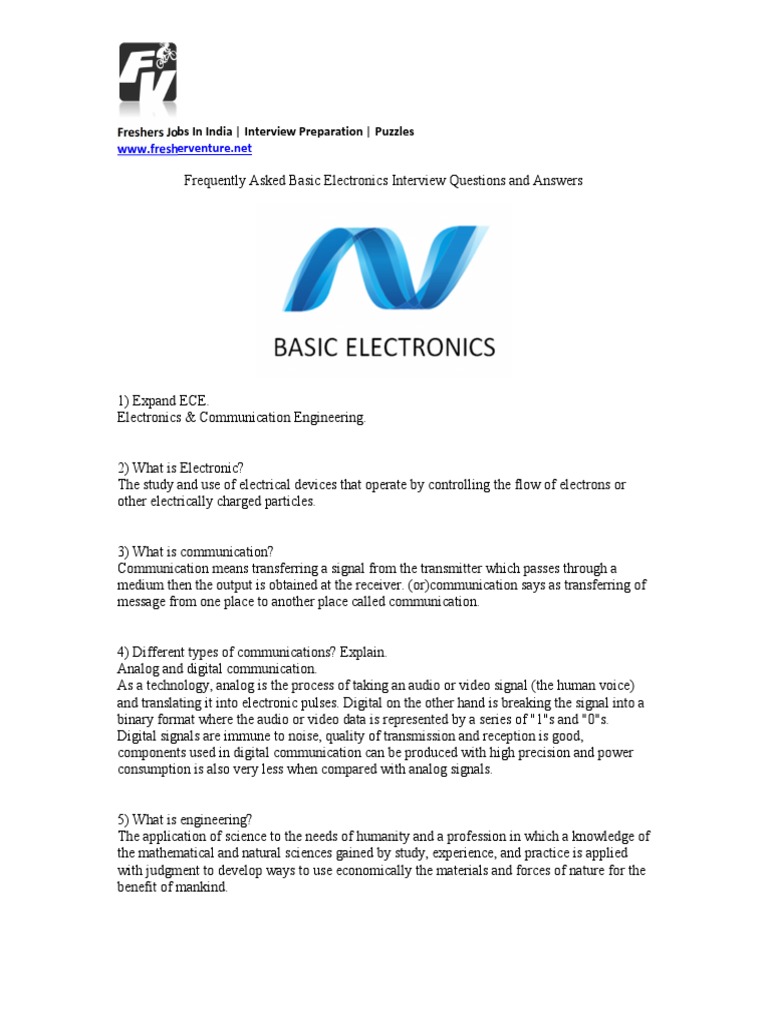 Basic Electronic Interview Questions and Answers | PDF | Channel Access Method | Signal Processing