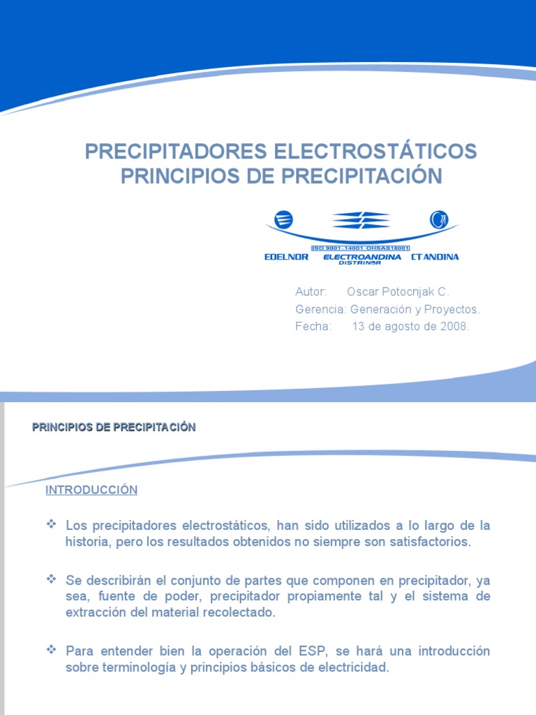 Presentación ESP | PDF | Electrostática | Precipitación