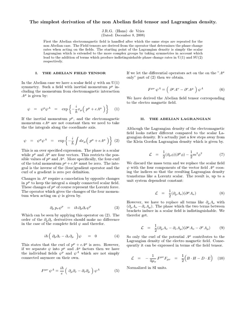 Non Abelian Lagrangian | PDF | Gauge Theory | Momentum