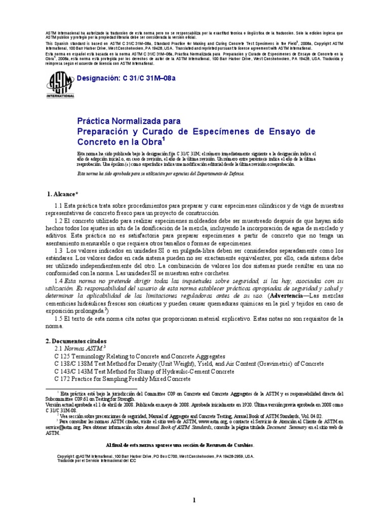 Astm C 31 | PDF | Hormigón | Materiales de construcción