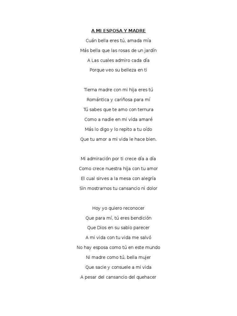 Poema A Mi Esposa Y Madre PDF Amor