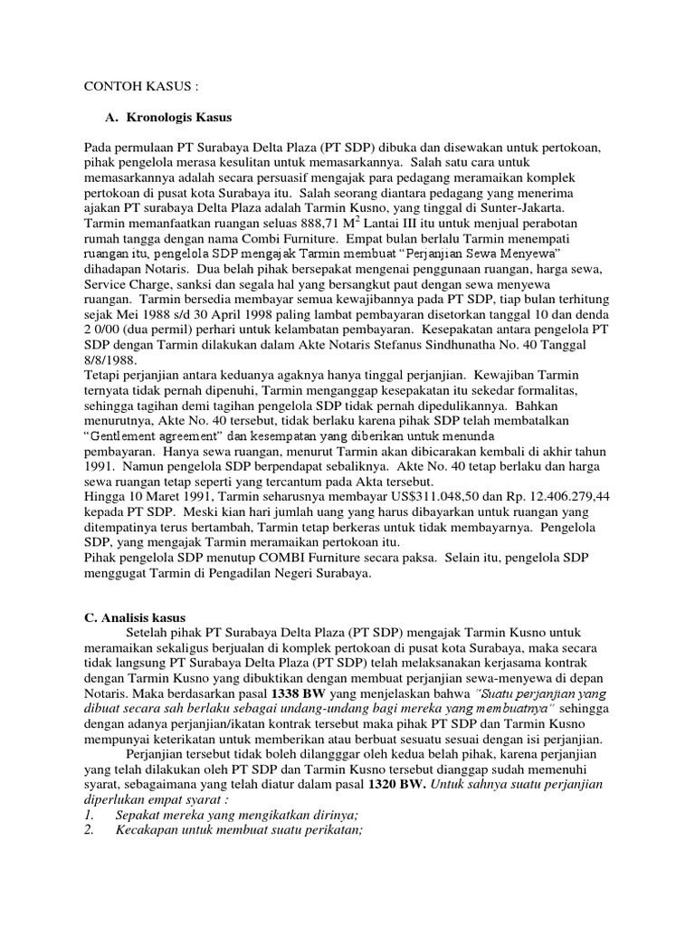 Contoh Kasus Perikatan (Tugas) | PDF