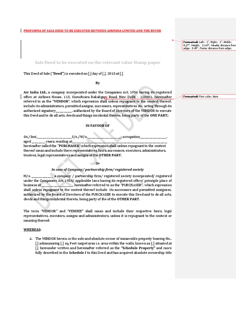 Sale Deed To Be Executed On The Relevant Value Stamp Paper | PDF | Deed ...