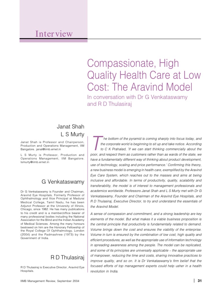 Aravind Eye Hospital-IIMB Case | PDF | Medicine | Health Care