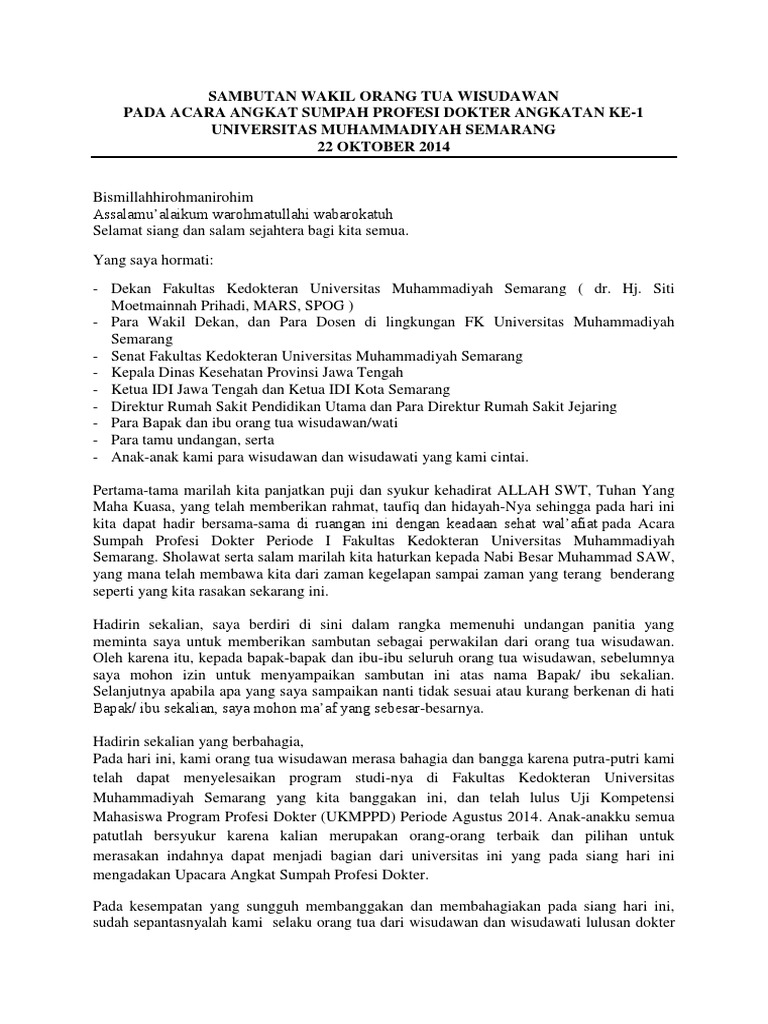 Sambutan Wakil Orang Tua Wisudawan | PDF