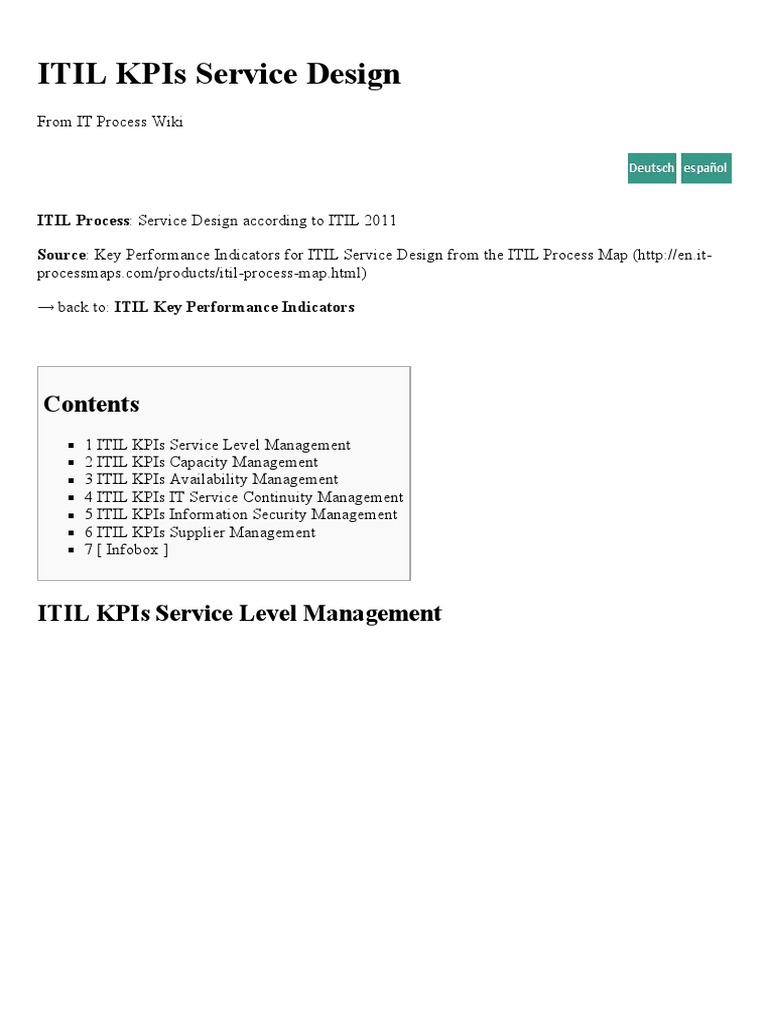 ITIL KPIs for Service Design | PDF | Itil | Performance Indicator
