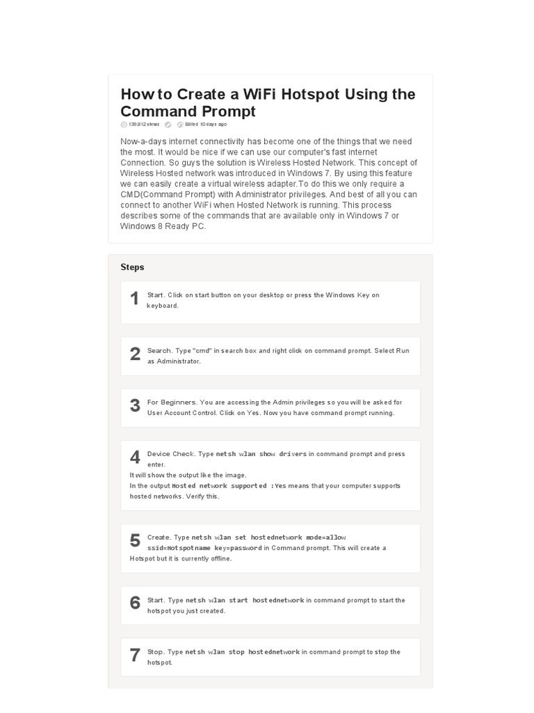 How To Create A WiFi Hotspot Using The Command Prompt | Download Free PDF | Wireless Lan ...