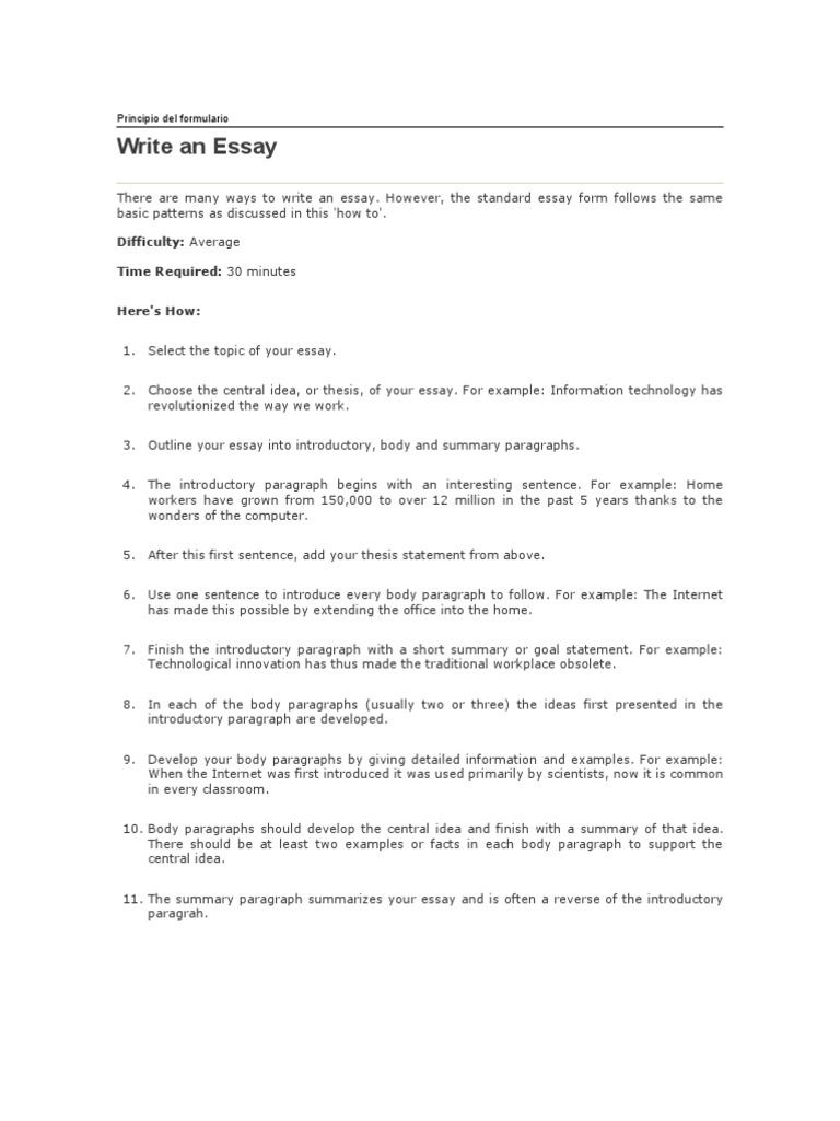 How To Write An Essay / Como Escribir Un Ensayo en Inglés | PDF ...