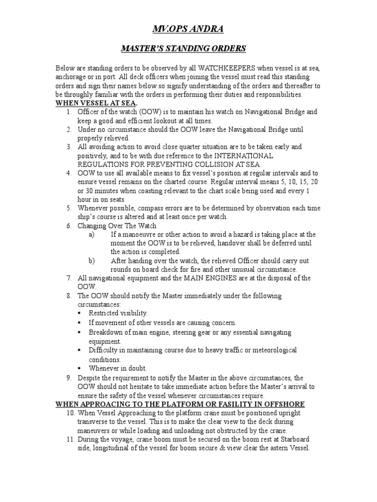 Master Standing Order | PDF | Navigation | Crane (Machine)