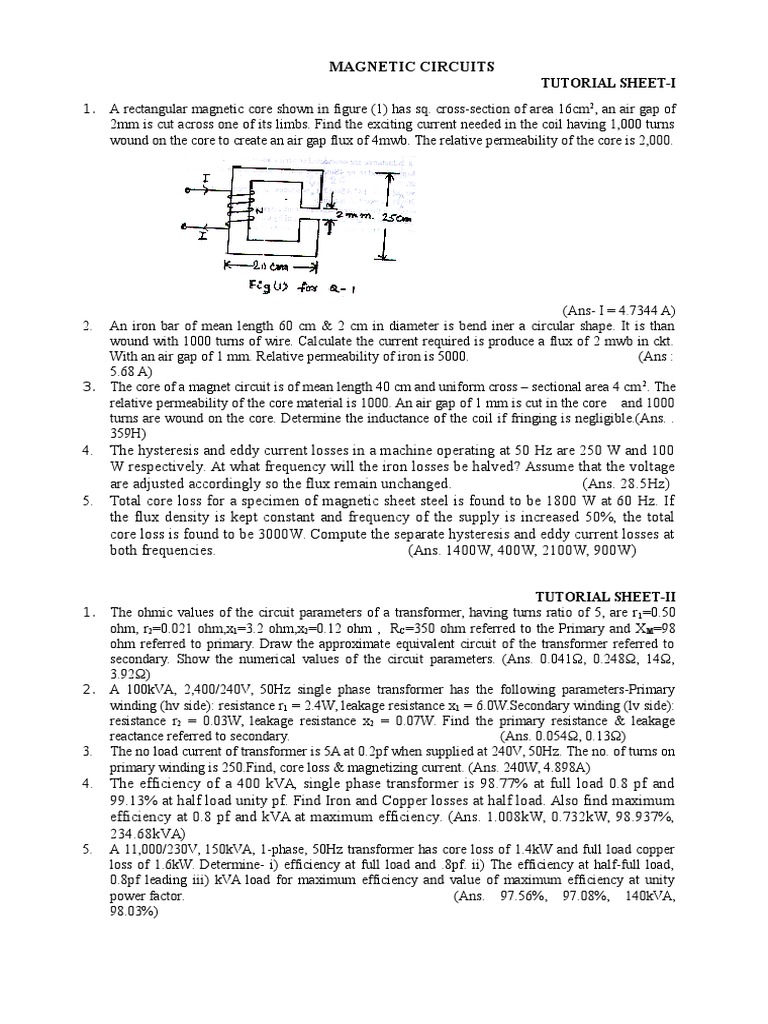 Questions of Magnetic Circuit and Transformer | PDF | Transformer ...