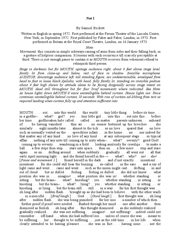 Samuel Beckett, Not I | PDF