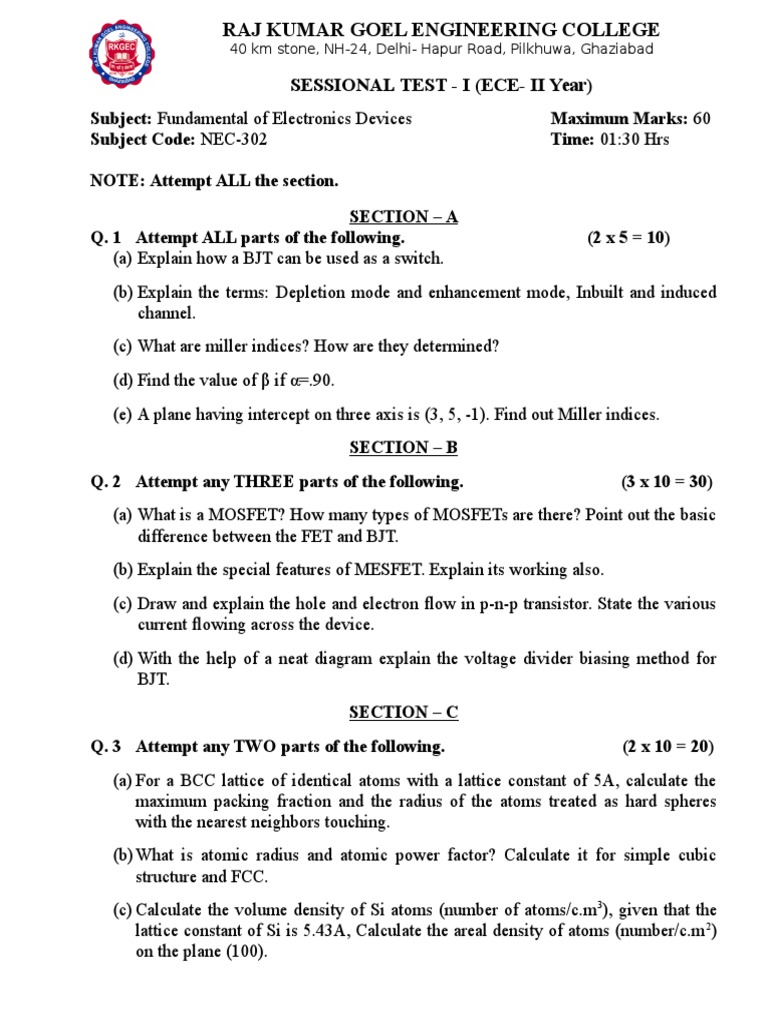 Sessional Test - I (Ece-Ii Year) : 40 KM Stone, NH-24, Delhi - Hapur ...
