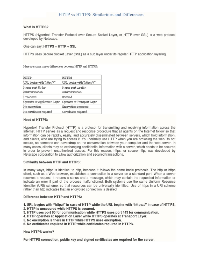HTTP Vs Https | PDF | Hypertext Transfer Protocol | Transport Layer Security