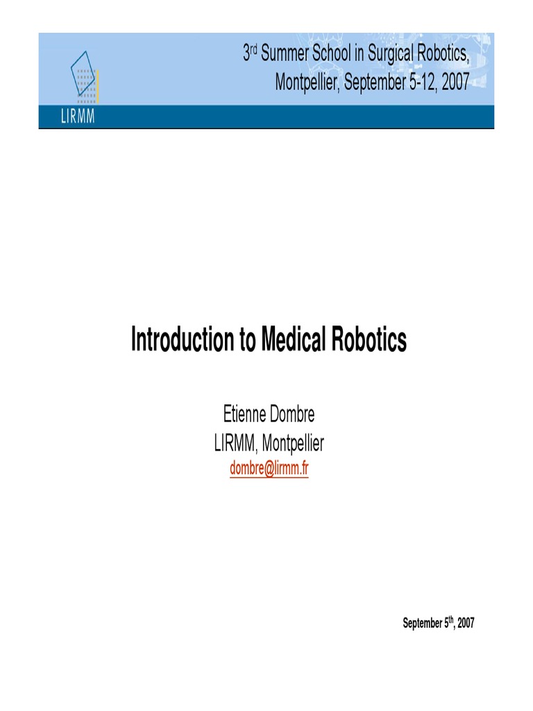 Introduction To Medical Robotics | PDF | Prosthesis | Surgery