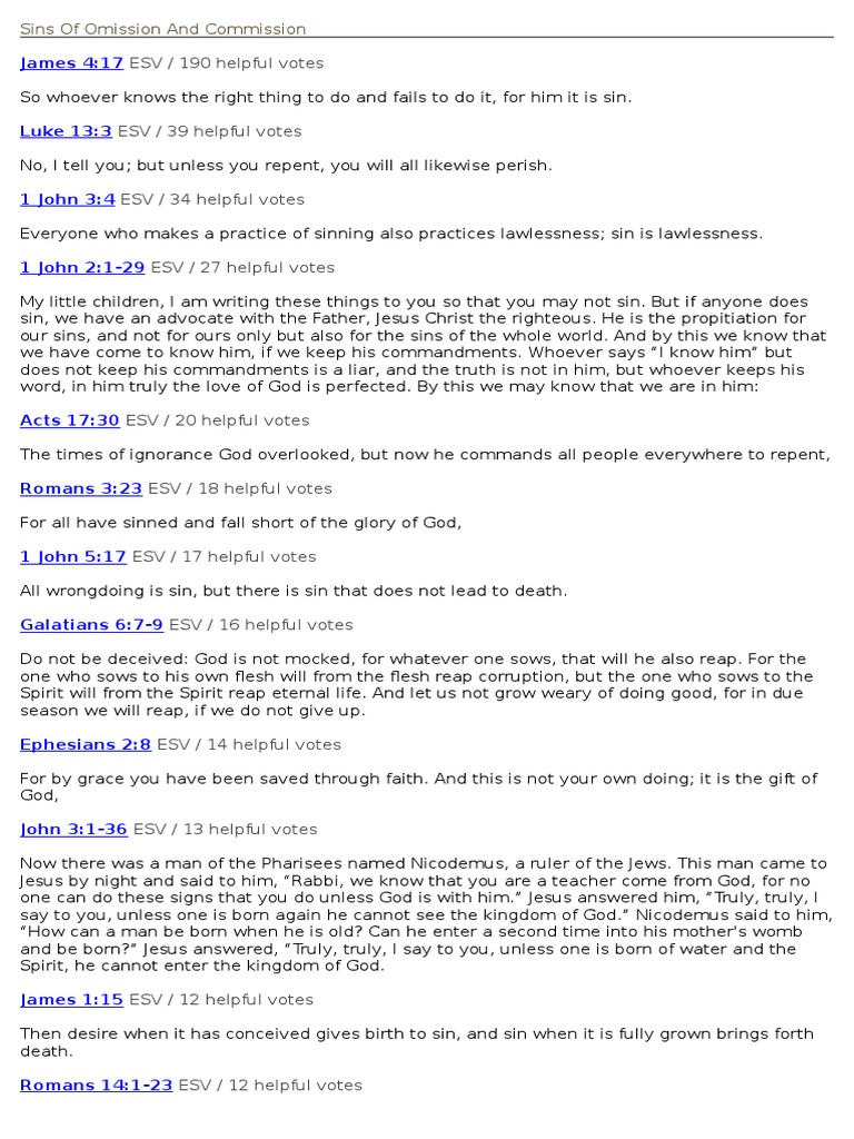 Sins of Omission and Commission | PDF | Epistle To The Romans | Grace ...