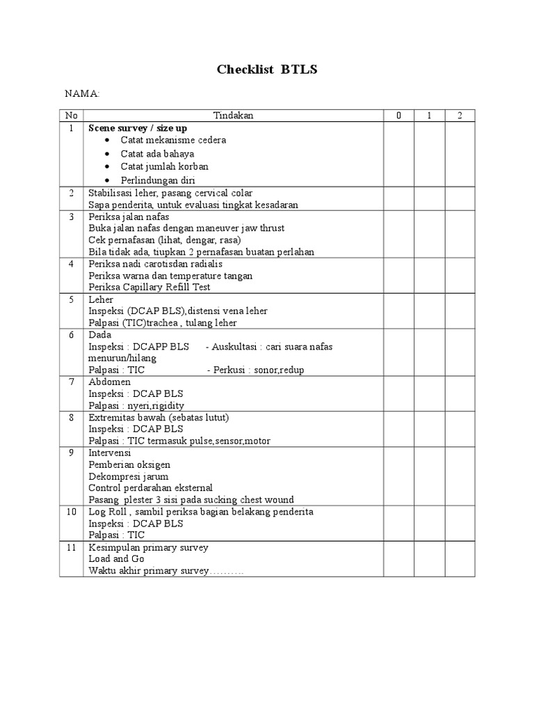 Checklist BTLS - BLS | PDF