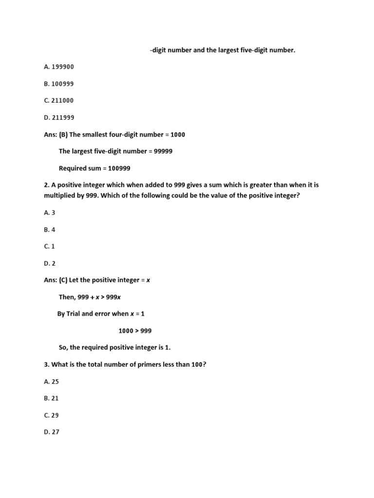 Number System Question Answers | PDF | Prime Number | Integer