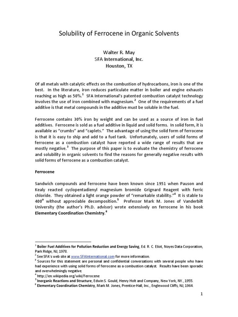 Solubility of Ferrocene in Organic Solvents With Pictures PDF | PDF ...