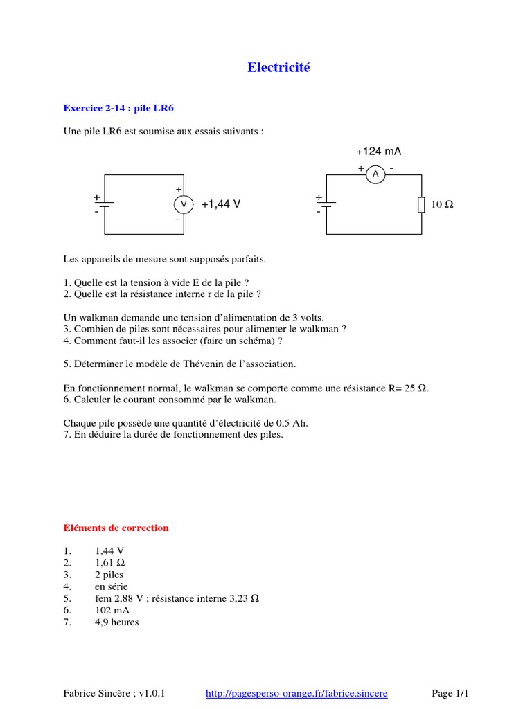 Exercice Electricite 2-14 PDF | PDF