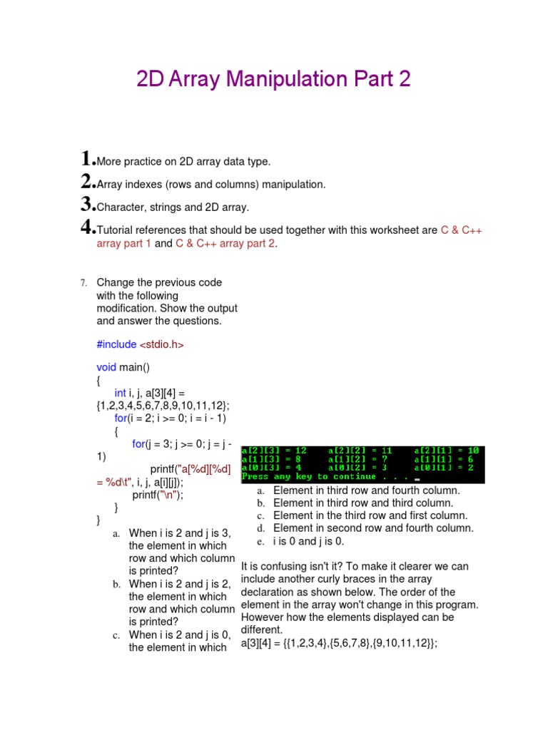 2d Array Manipulation Pdf Array Data Type C Programming Language