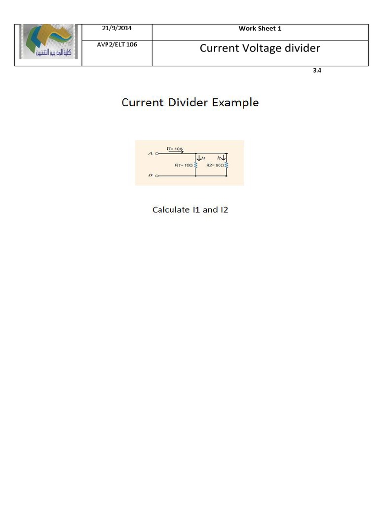 Current Voltage Divider Worksheets | PDF