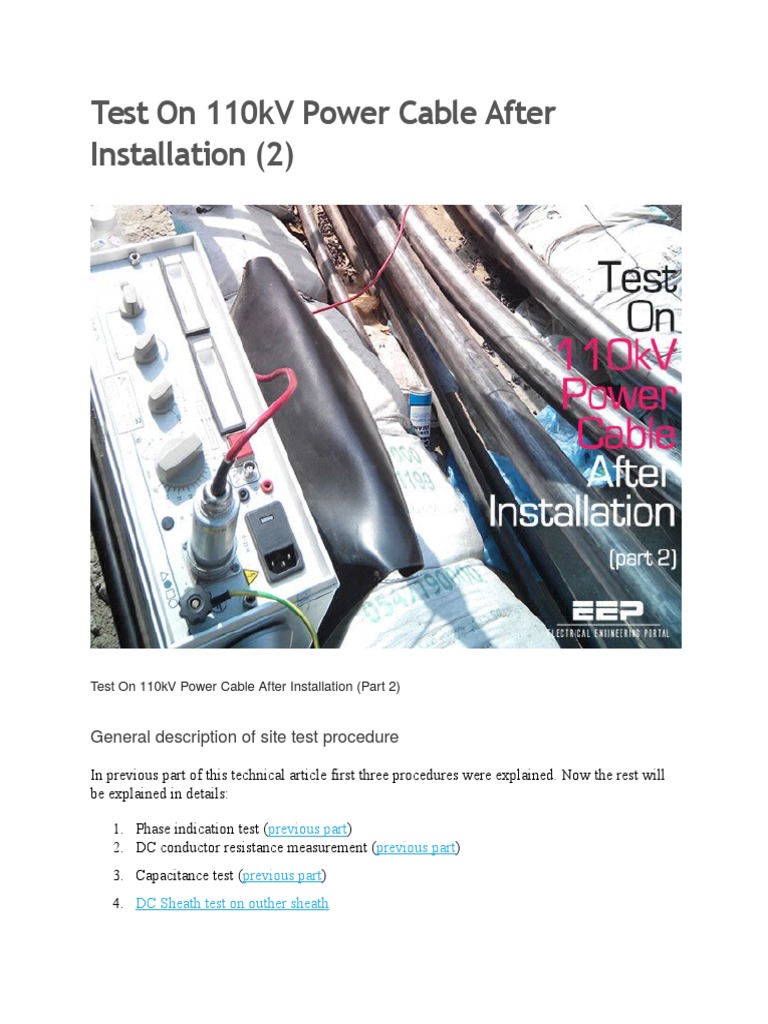 Test on 110kV Power Cable After Installation | Cable | Voltage