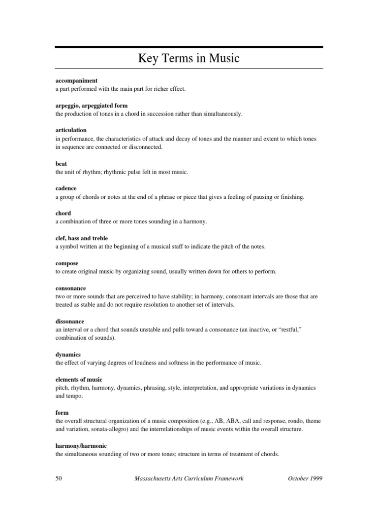 Key Terms in Music | PDF | Scale (Music) | Harmony